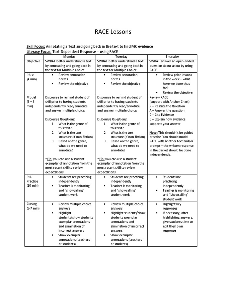 Race Lesson Plan | PDF | Multiple Choice | Applied Psychology
