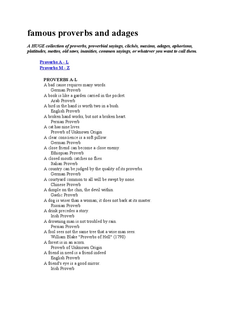 Famous Proverbs and Adages | Proverb | Book Of Proverbs