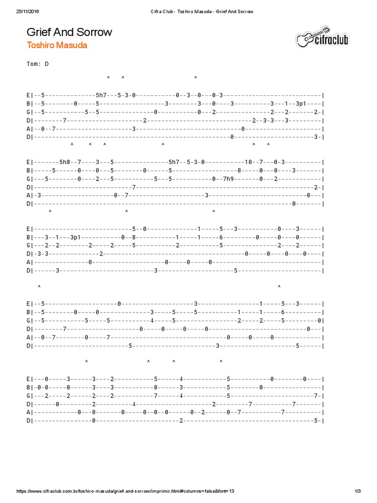 Cifra Club - Toshiro Masuda - Grief and Sorrow | PDF