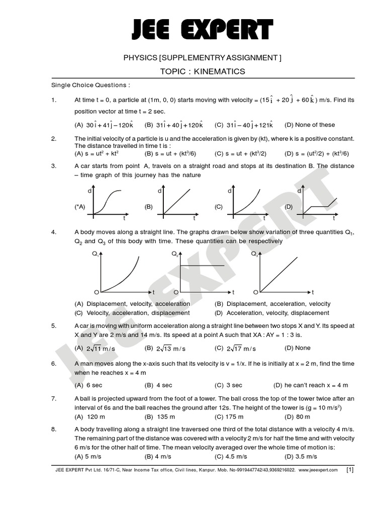 KINEMATICS Sheet PDF | PDF | Acceleration | Projectiles