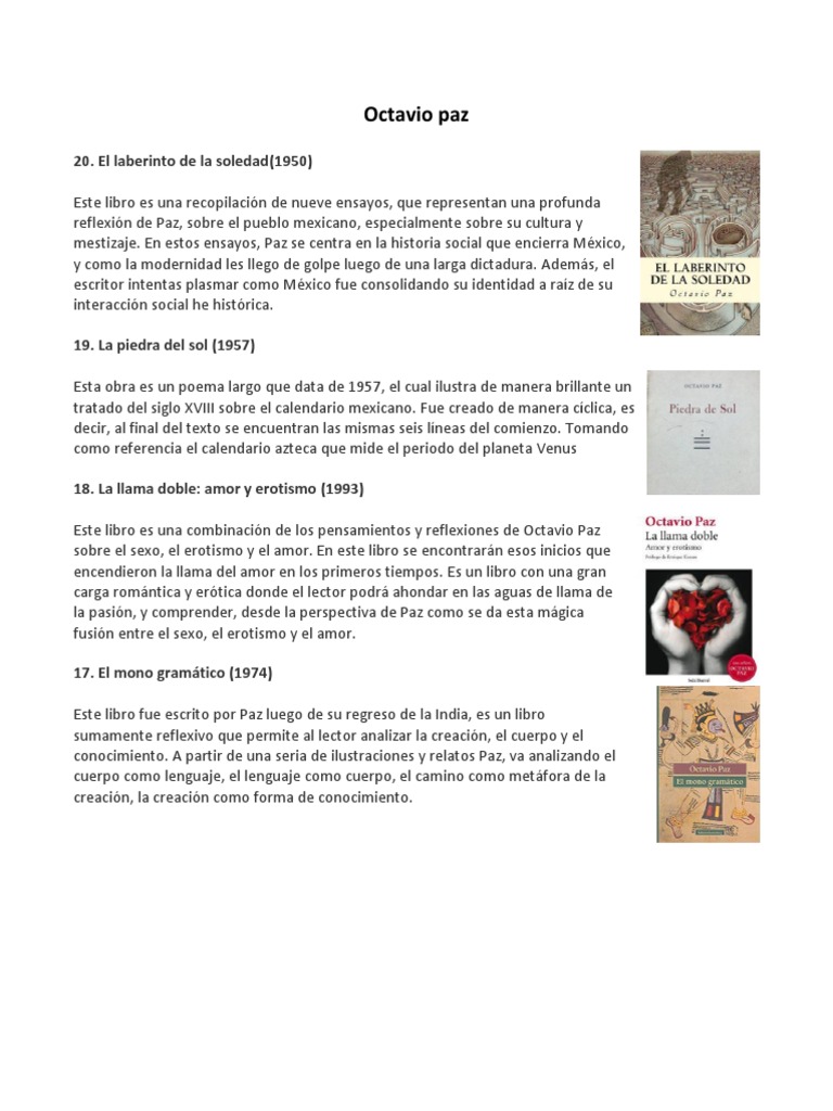 Obras destacadas de Octavio Paz | PDF | Libros | Amor
