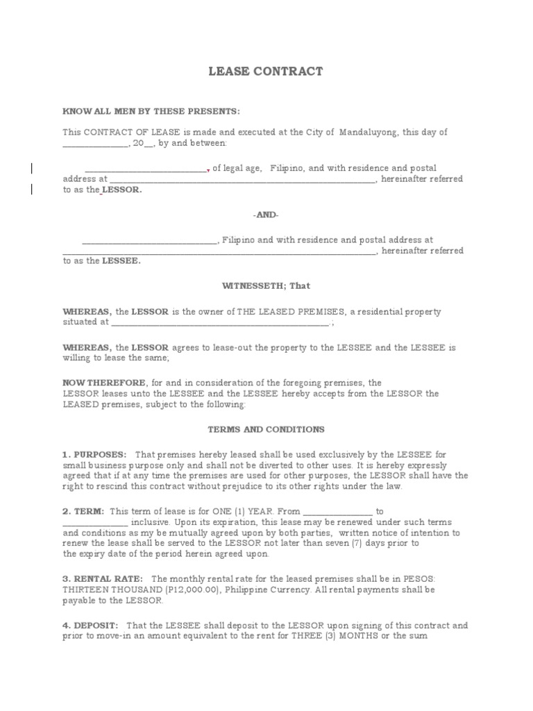 Standard Residential Lease Agreement Between Landlord and Tenant | PDF ...
