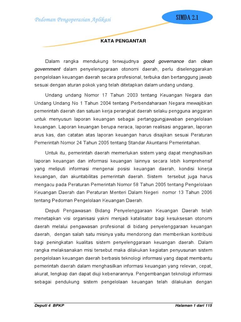 Pedoman Pengoperasian Aplikasi SIMDA 2.1 PDF | PDF