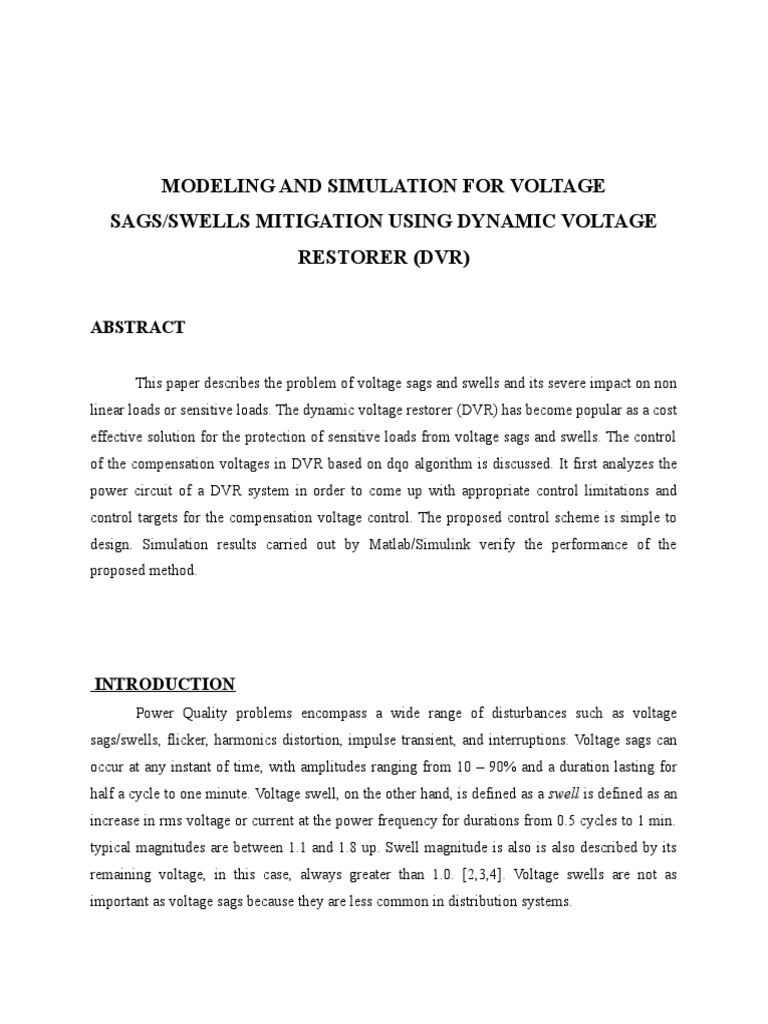 Modeling and Simulation For Voltage Sags, Swells Mitigation | Download Free PDF | Electrical ...
