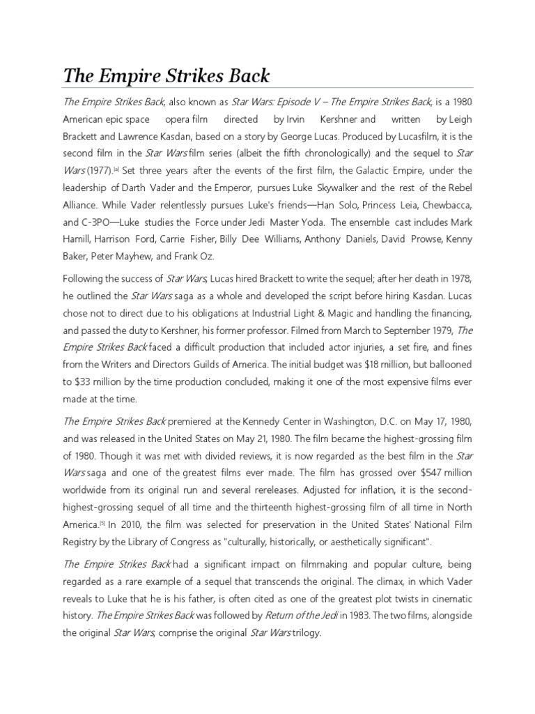 The Empire Strikes Back | PDF | Star Wars | Works