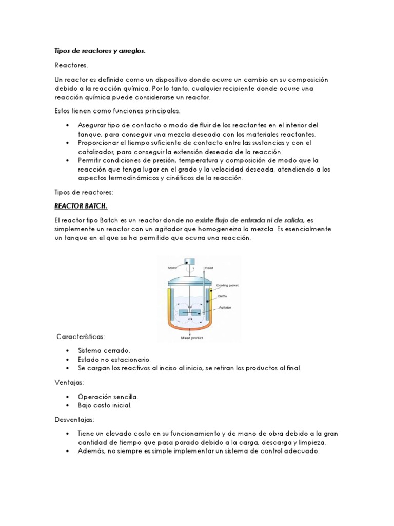 Tipos de Reactores y Arreglos | PDF | Reactor Quimico | Química