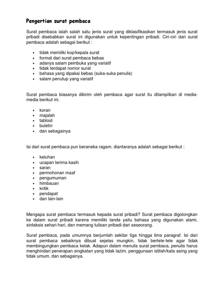 Pengertian Surat Pembaca | PDF