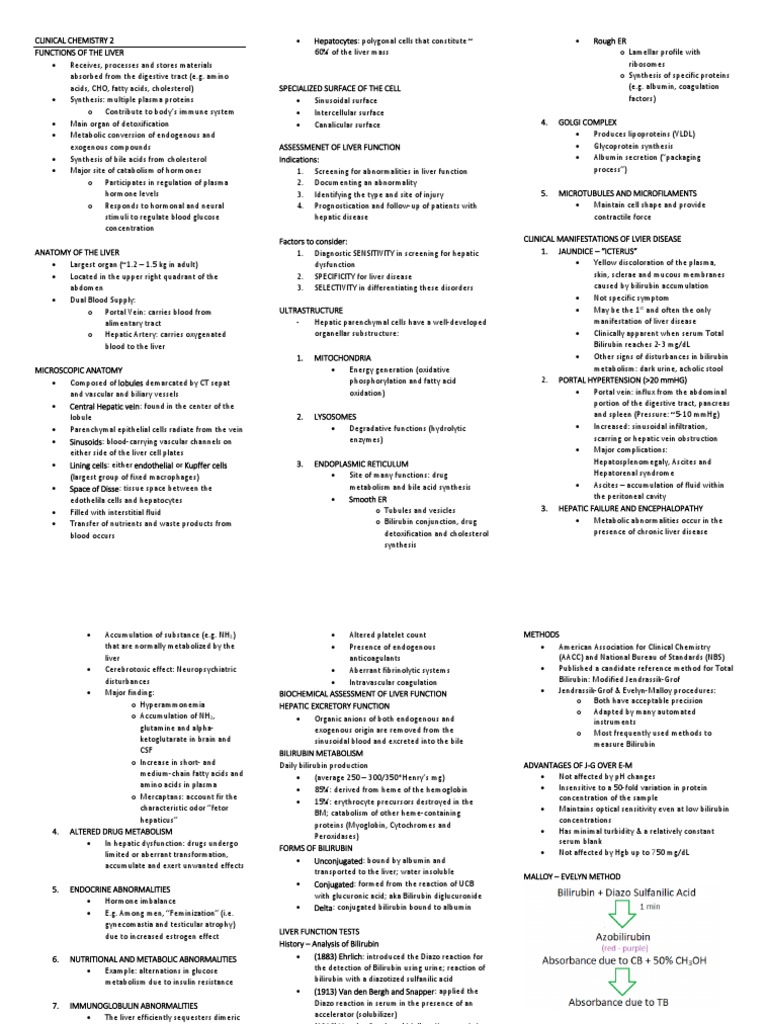 Clinical Chemistry Notes - Liver | PDF | Enzyme | Cofactor (Biochemistry)