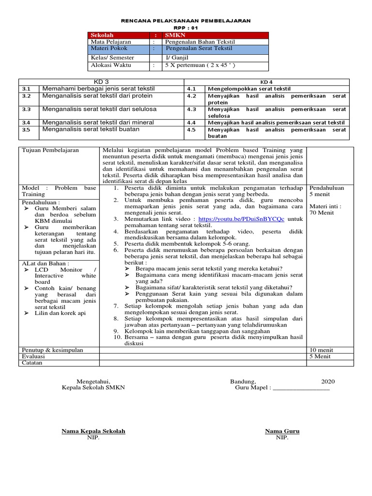 Contoh RPP Tata Busana | PDF