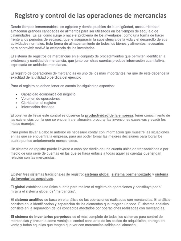 Registro y Control de Las Operaciones de Mercancías | PDF