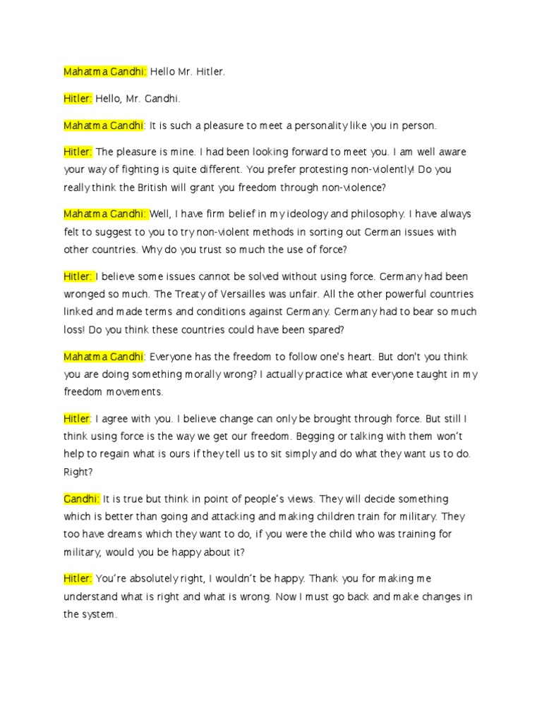 Conversation Between HITLER and MAHATMA GANDHI | PDF