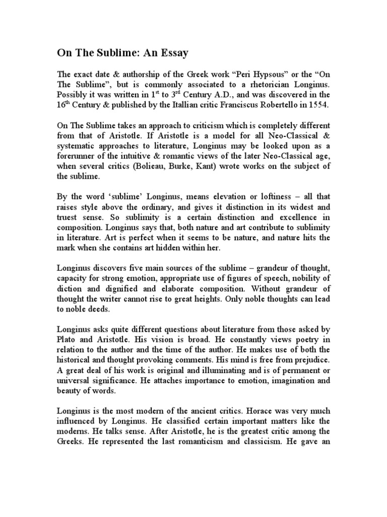On the Sublime - An Essay