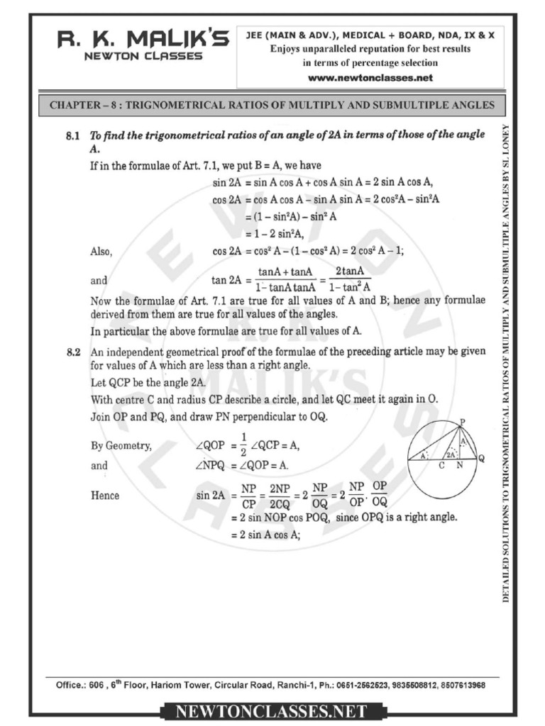 Trignometrical Ratios of Multiply and Submultiple Angles PDF | PDF