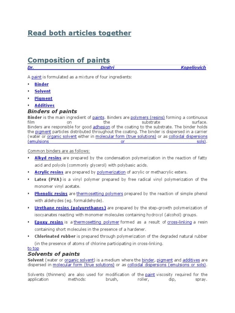Composition and Ingredients of Paints | PDF