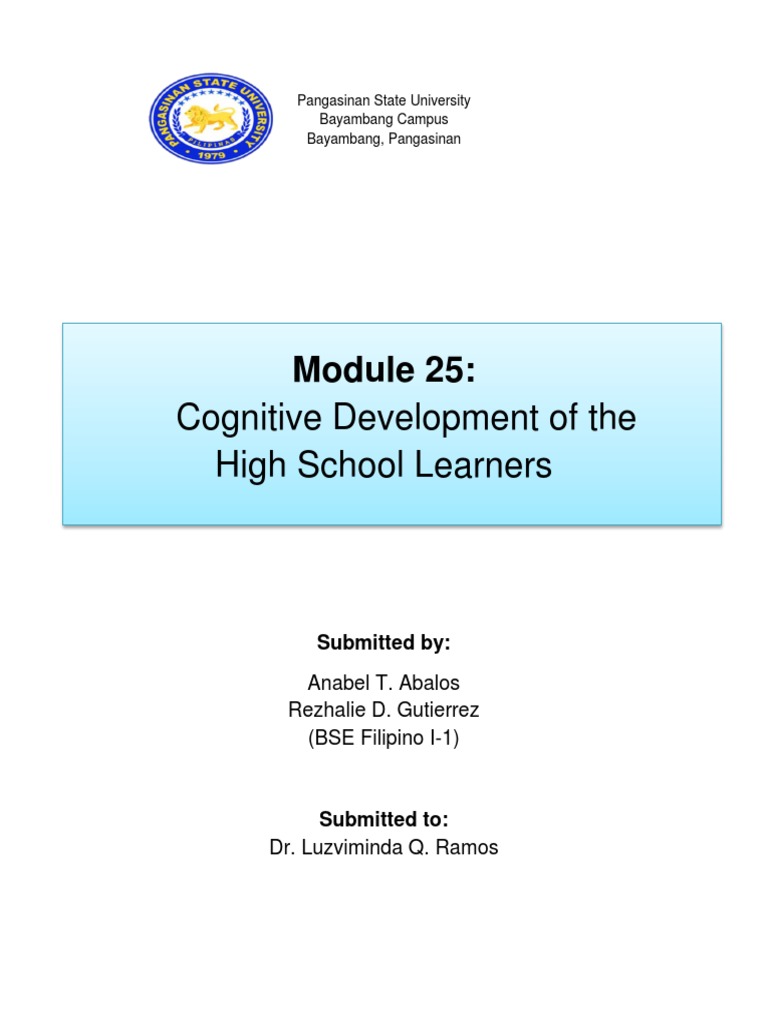 Cognitive Development of The High School Learners | PDF