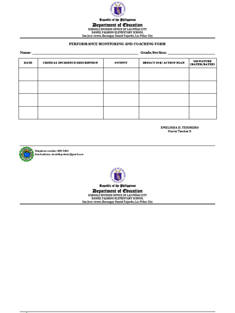 Performance Monitoring Coaching Form | PDF