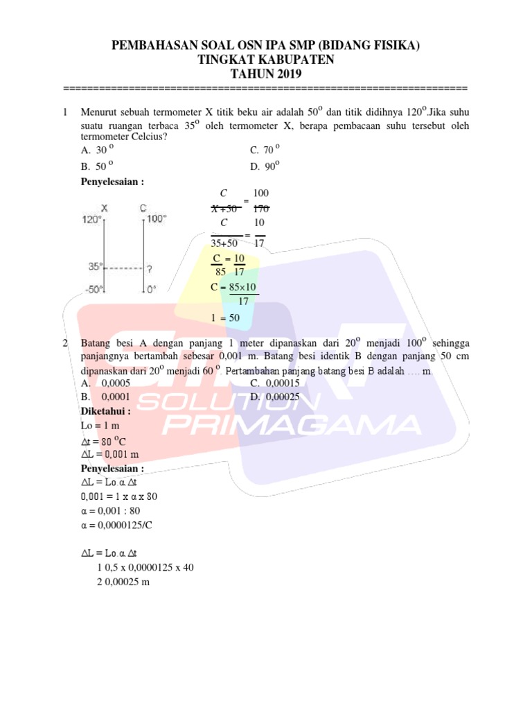 Pembahasan OSP IPA SMP 2019 Fisika PDF | PDF