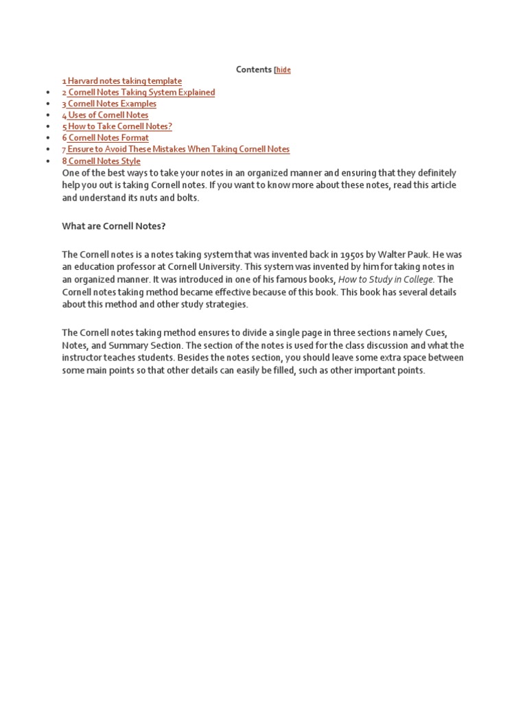 Harvard Notes Template | PDF