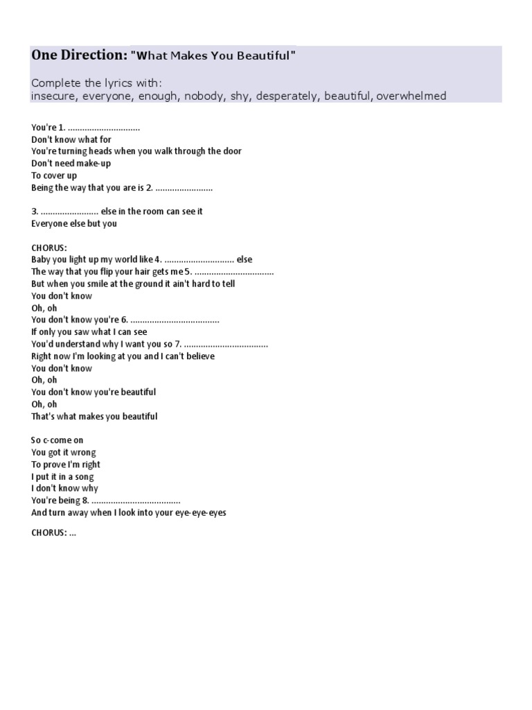 One Direction's "What Makes You Beautiful" Lyrics | PDF