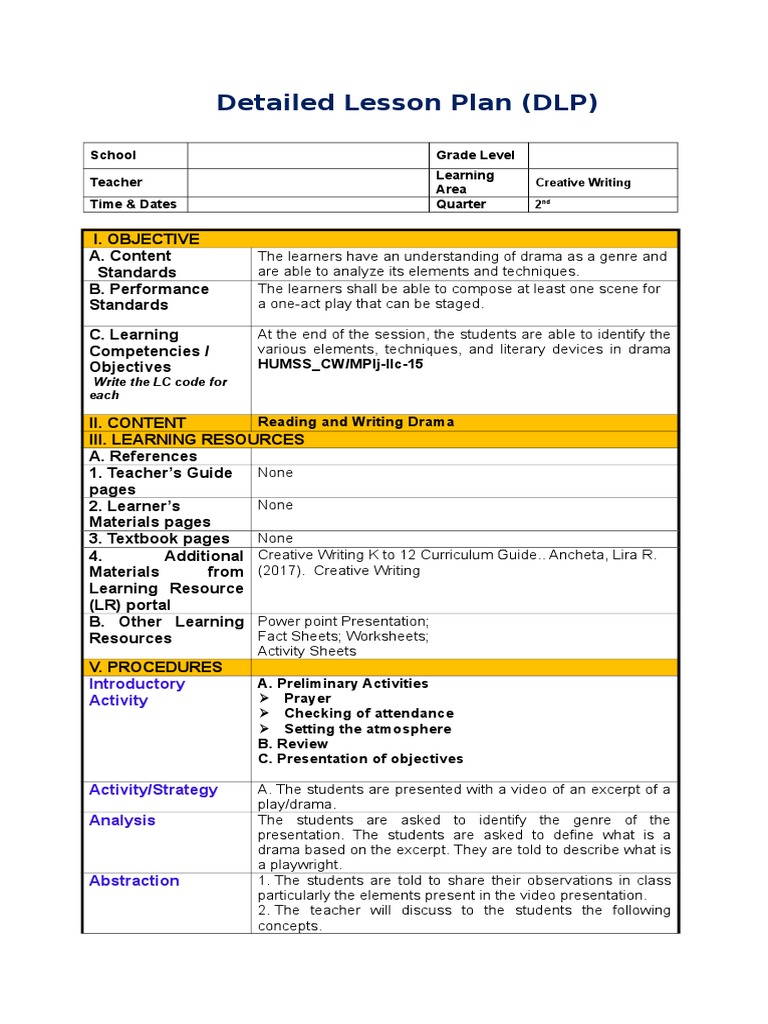 Creative Writing Reading and Writing Drama | PDF