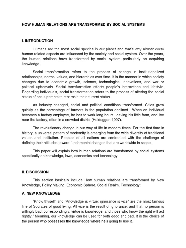 Transforming Human Relations via Social Systems | PDF