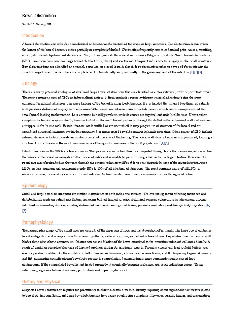 Bowel Obstruction - StatPearls - NCBI Bookshelf | PDF