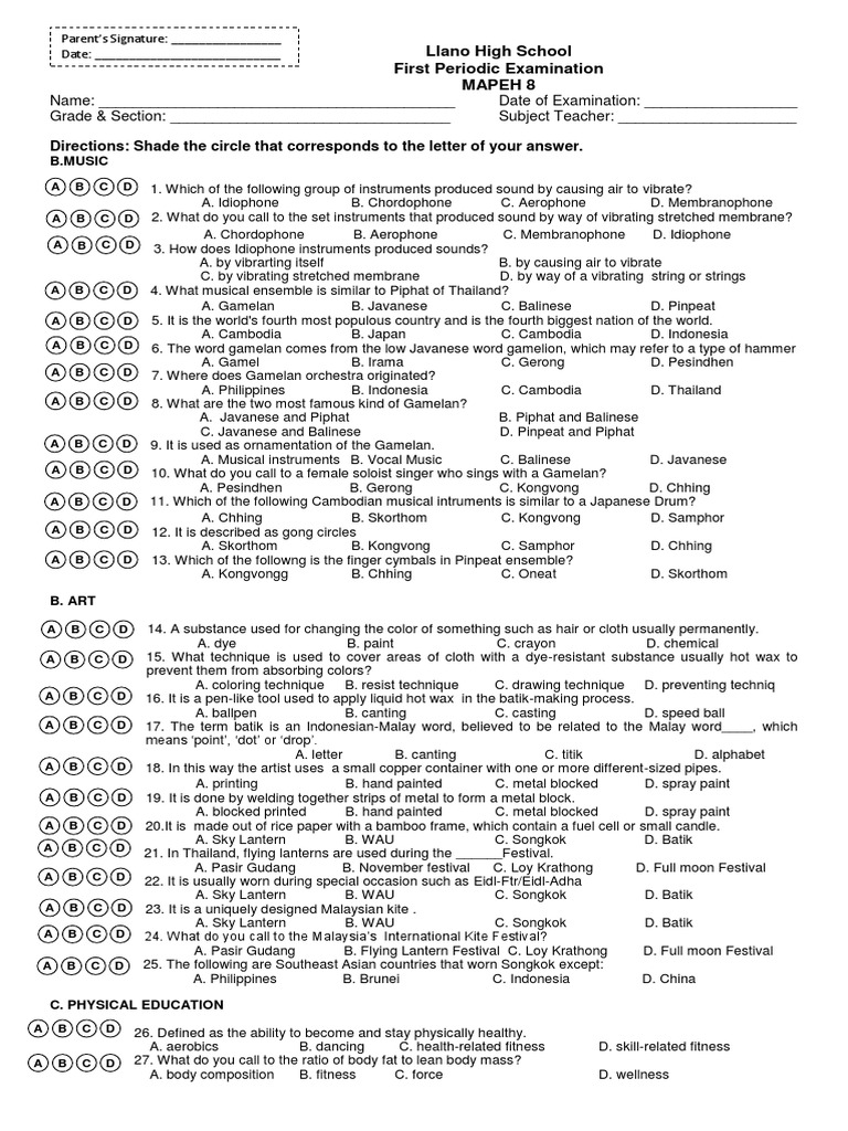 Grade8 Q1 Test, Tos and Answer Key | PDF