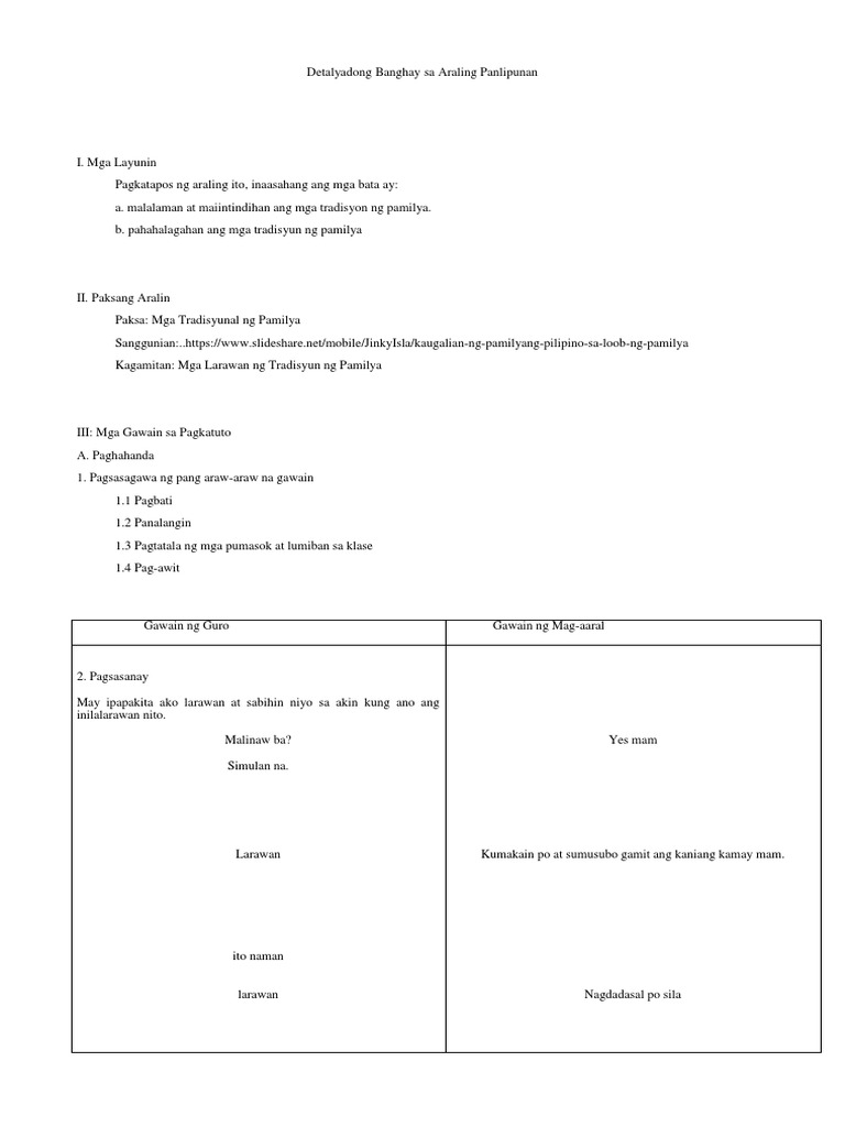 Lesson Plan Tradisyun | PDF