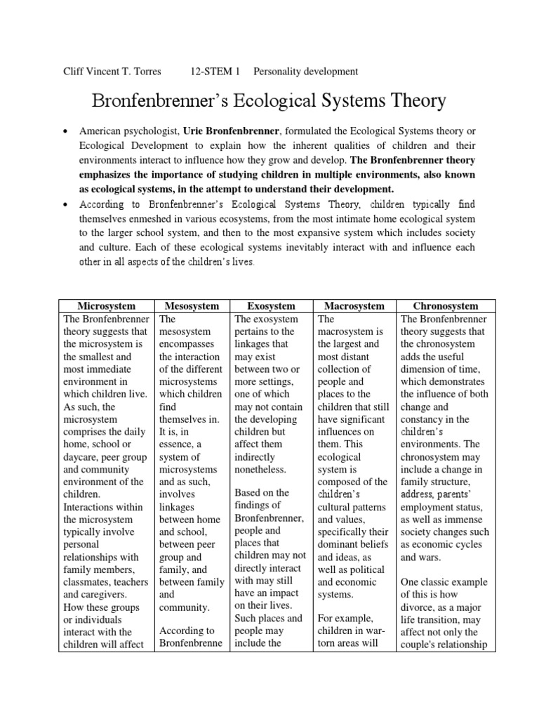 Bronfenbrenner Ecological Systems Theory | PDF