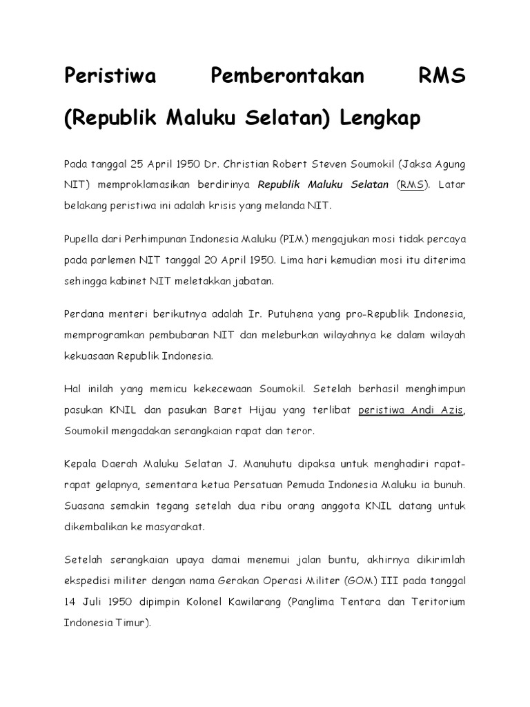 Peristiwa Pemberontakan RMS | PDF