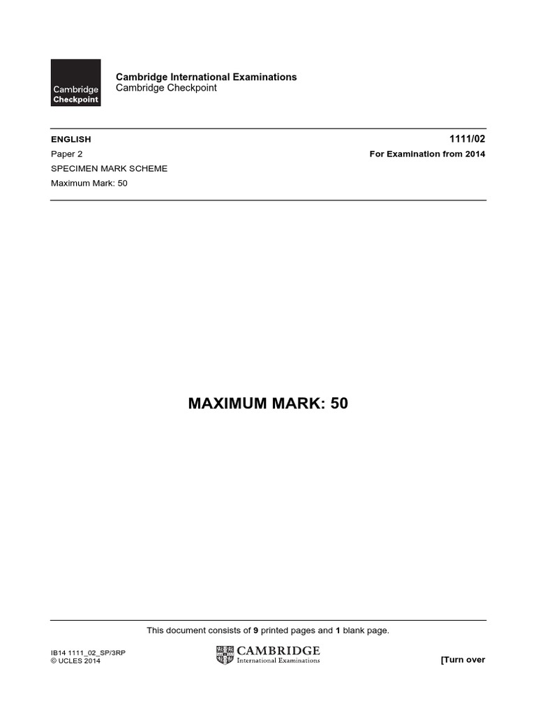 Secondary Checkpoint - English (1111) Specimen 2014 Paper 2 MS | PDF
