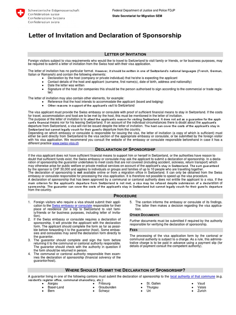 Letter of Invitation and Declaration of Visa Sponsorship | PDF