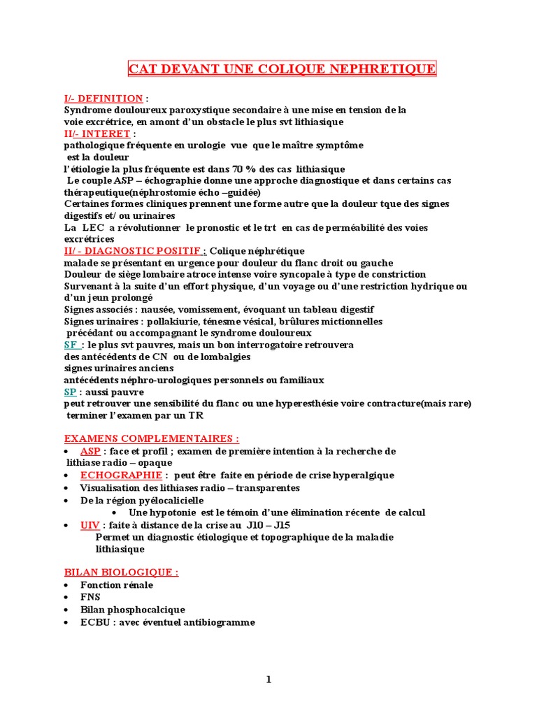 Colique néphrétique : diagnostic et traitement | PDF