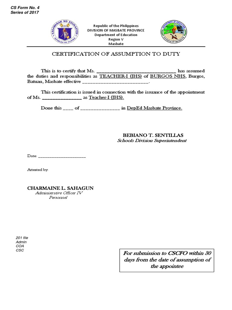 Assumption To Duty | PDF