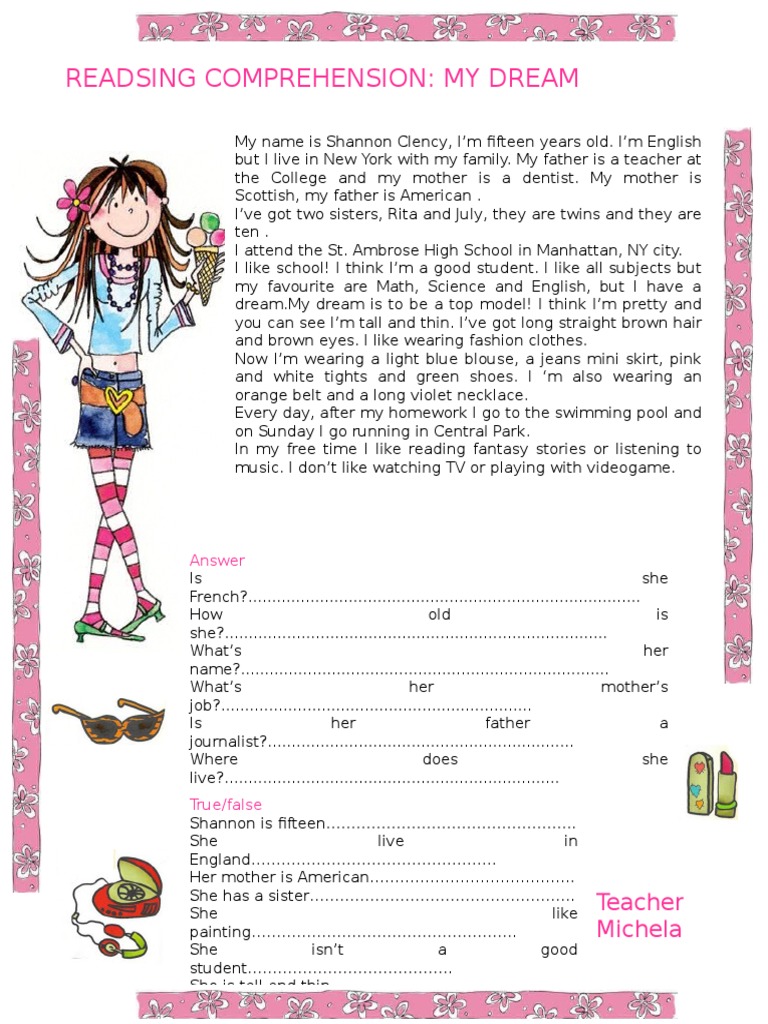 Reading Comprehension My Dream Reading Comprehension Exercises874f | PDF