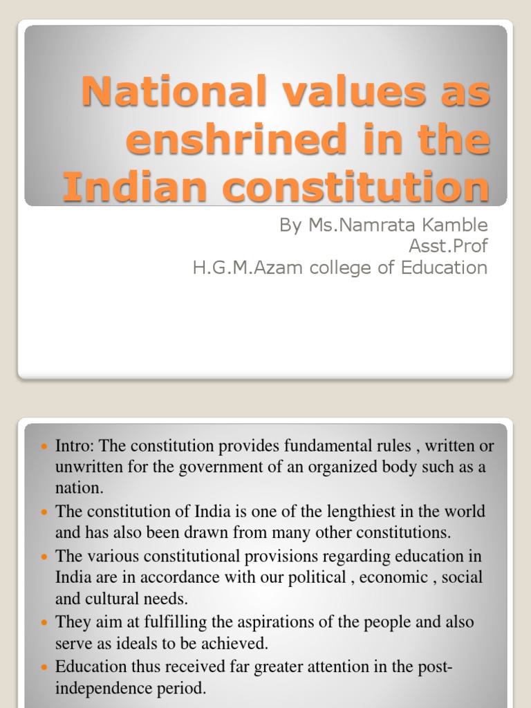 National Values in the Indian Constitution | PDF