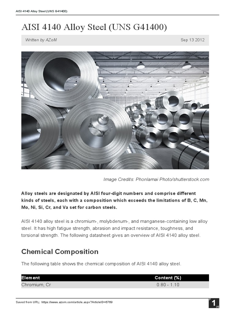 AISI 4140 Alloy Steel (UNS G41400) | PDF