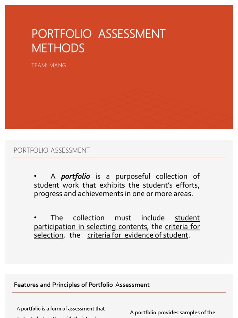 Portfolio Assessment Methods | PDF