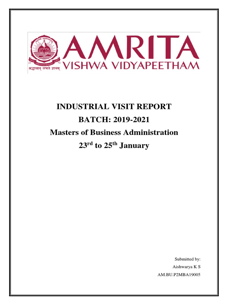 Industrial Visit Report: MBA Batch 2019-2021 | PDF