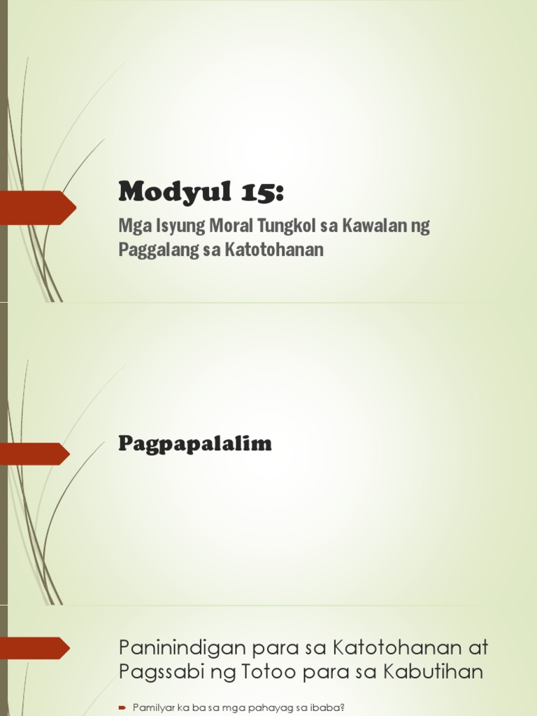 Modyul 15 Mga Isyung Moral Sa Kawalan NG Paggalang Sa Katotohanan | PDF