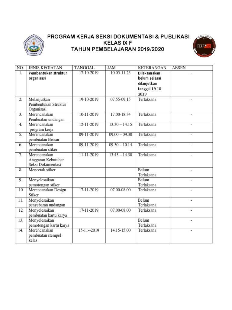 PROGRAM KERJA Seksi DOKUMENTASI DAN PUBLIKASI | PDF