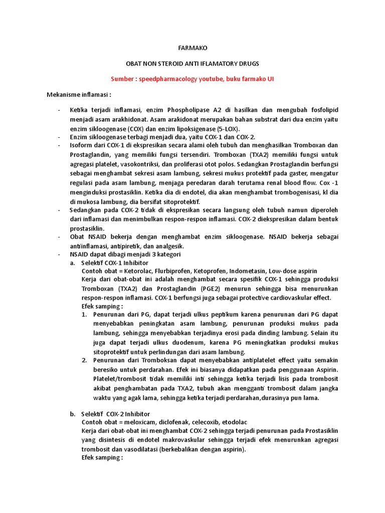 Obat NSAID: Mekanisme dan Efek Samping | PDF