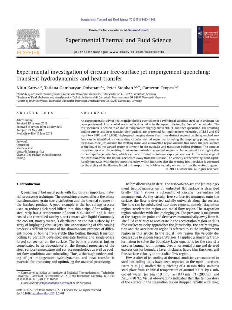 Experimental Investigation of Circular Free-Surface Jet Impingement ...