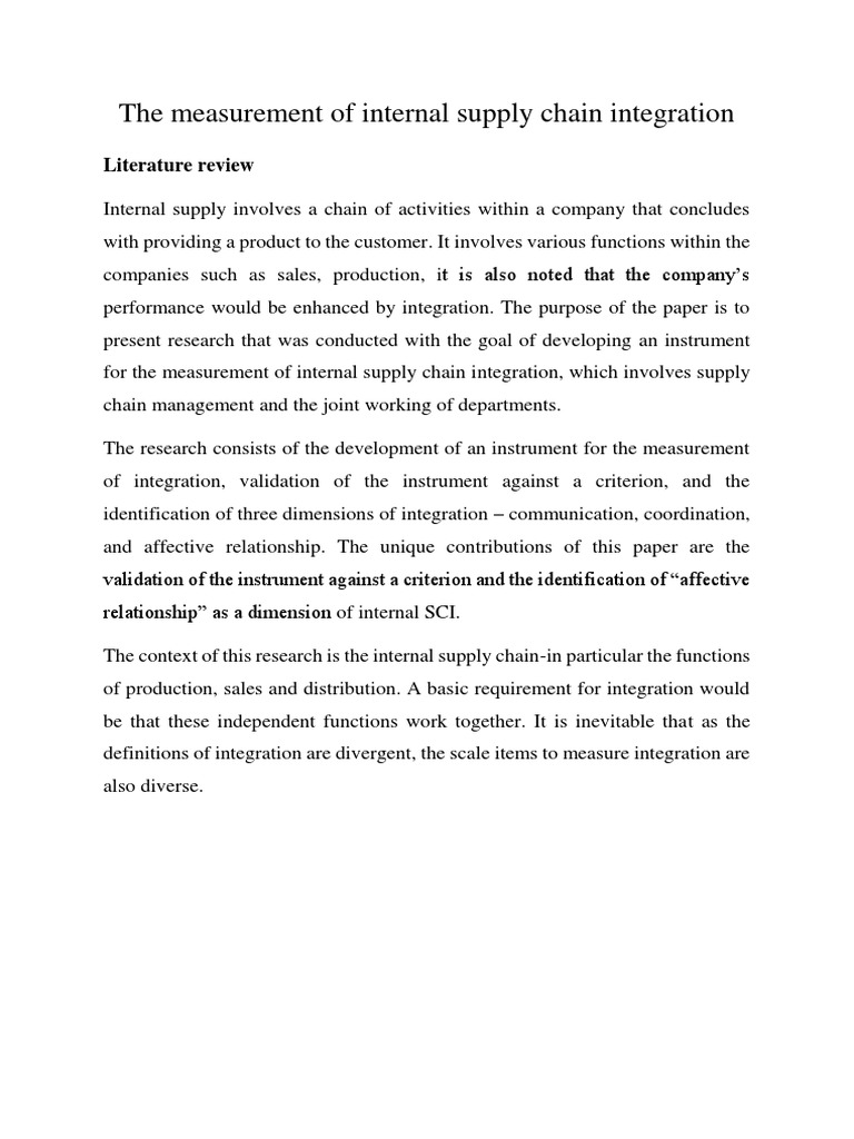 The Measurement of Internal Supply Chain Integration | PDF