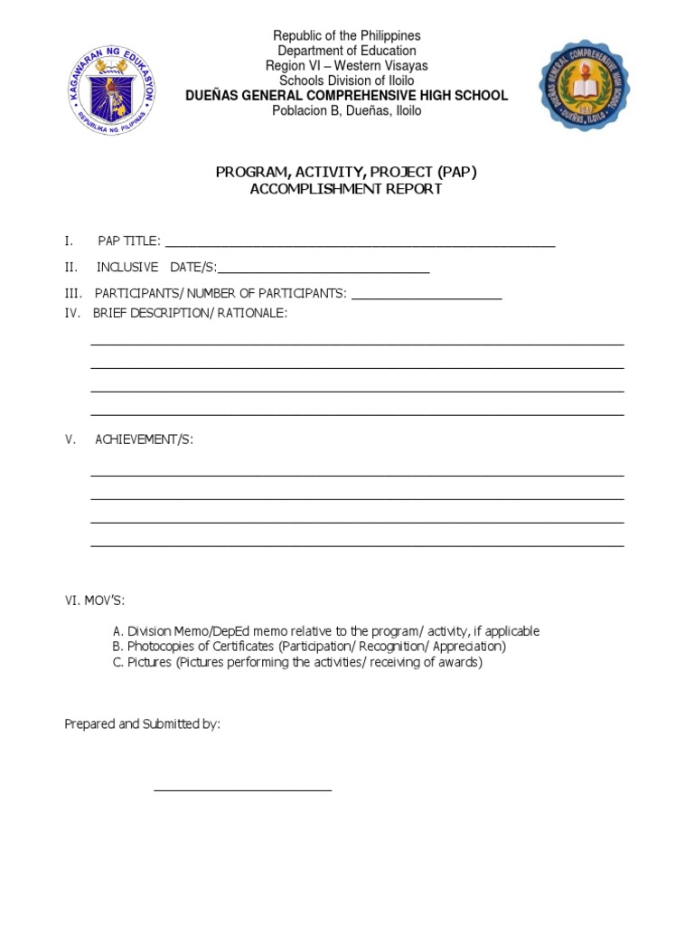 PAP Accomplishment Report Sample | PDF