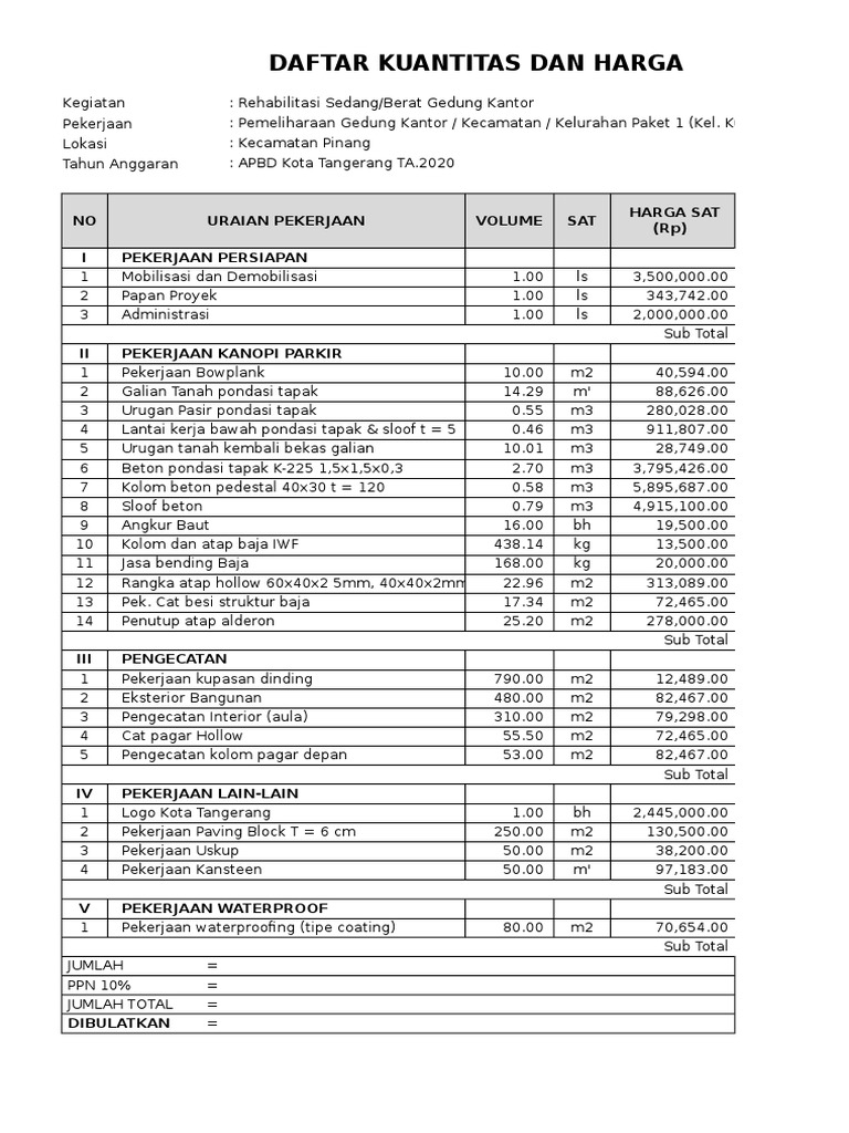 Contoh DAFTAR KUANTITAS DAN HARGA | PDF Contoh DAFTAR KUANTITAS DAN HARGA | PDF