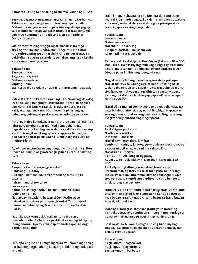 Ibong Adarna Mga Buod | PDF