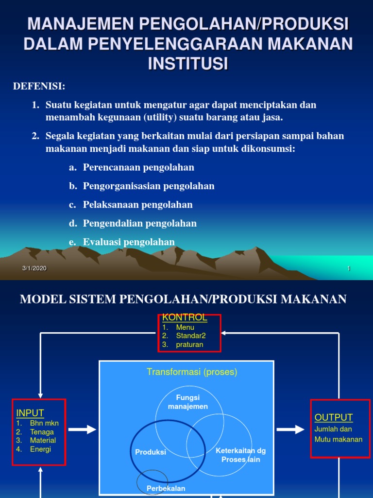 Manajemen Pengolahan Makanan Institusi | PDF
