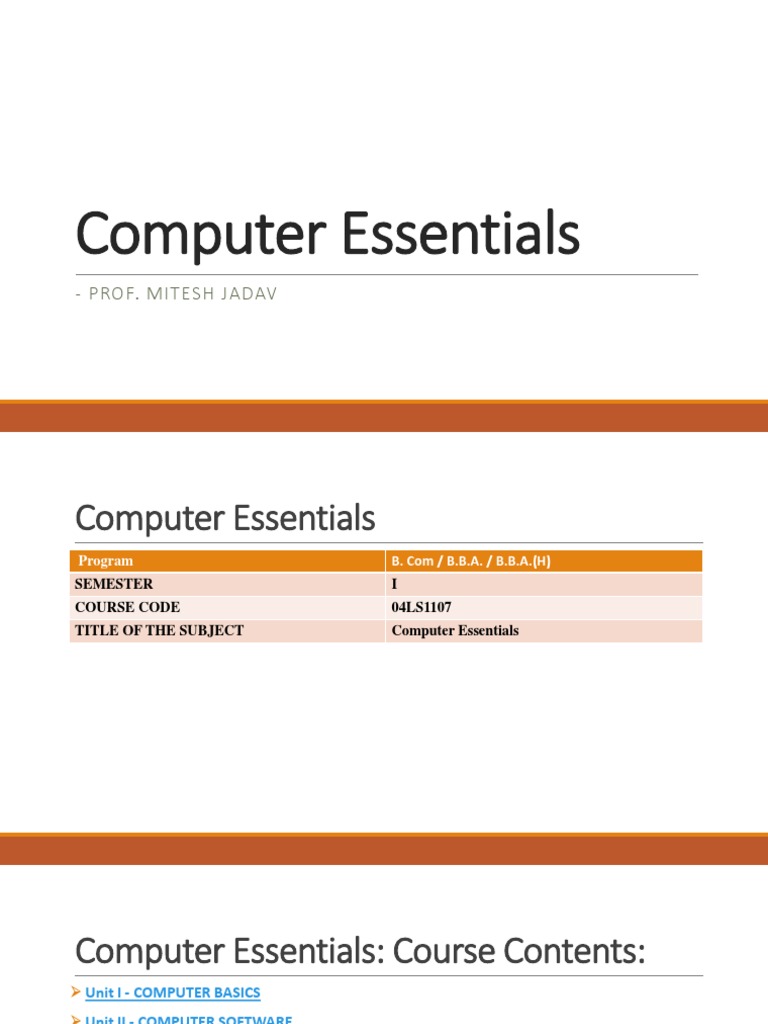 Computer Essentials Unit 1,2,3 | PDF