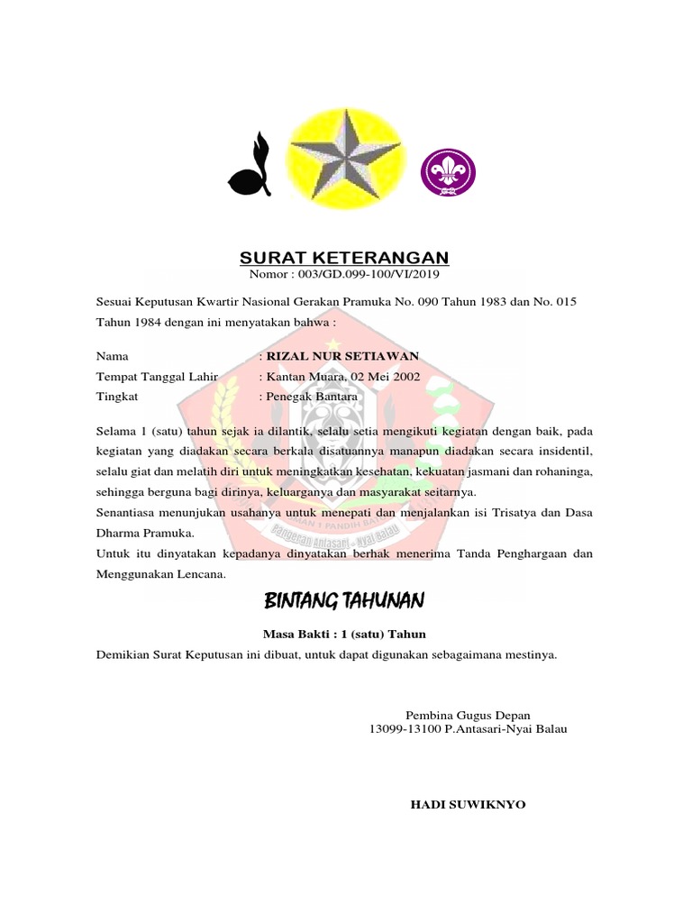 Sertifikat Bintang Tahunan Pramuka | PDF